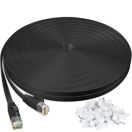 Ethernet Cable 100 ft Cat6, Extra Long Ethernet Cable with Clips Flat ...