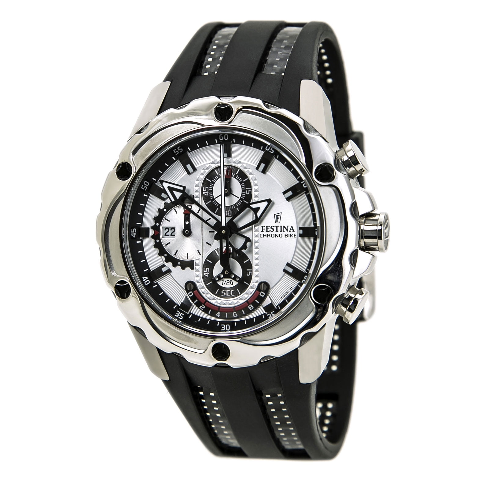 Festina F16526-1 Men's Chrono Bike White Dial Black Rubber Strap Quartz ...