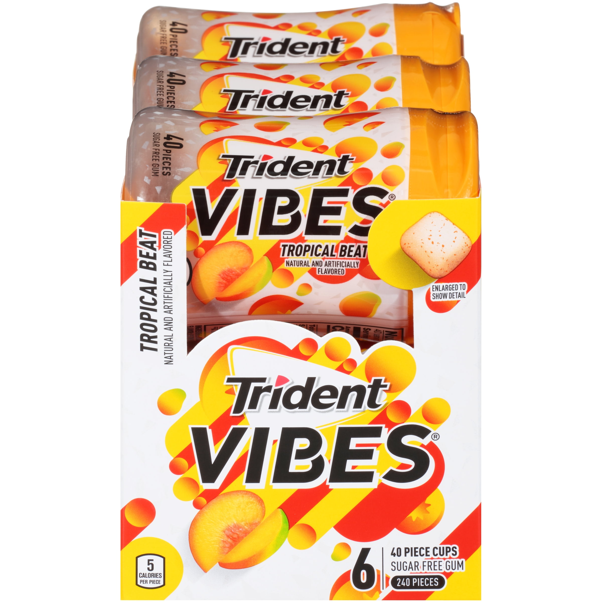 Trident Vibes Tropical Beat Sugar Free Gum, 6 Bottles of 40 Pieces (240 ...