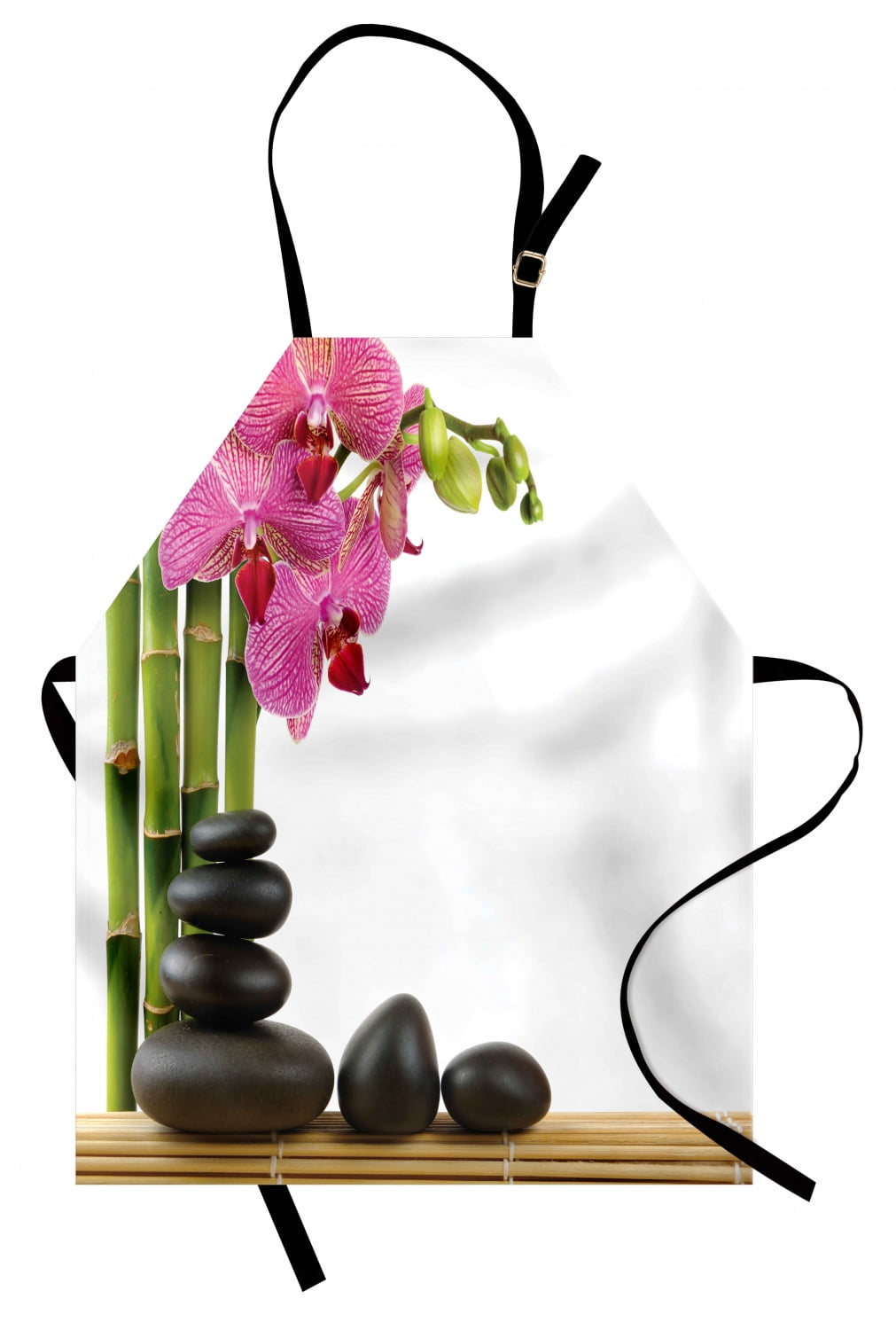Spa Apron Beautiful Pink Orchid with Bamboos and Black Hot Stone ...