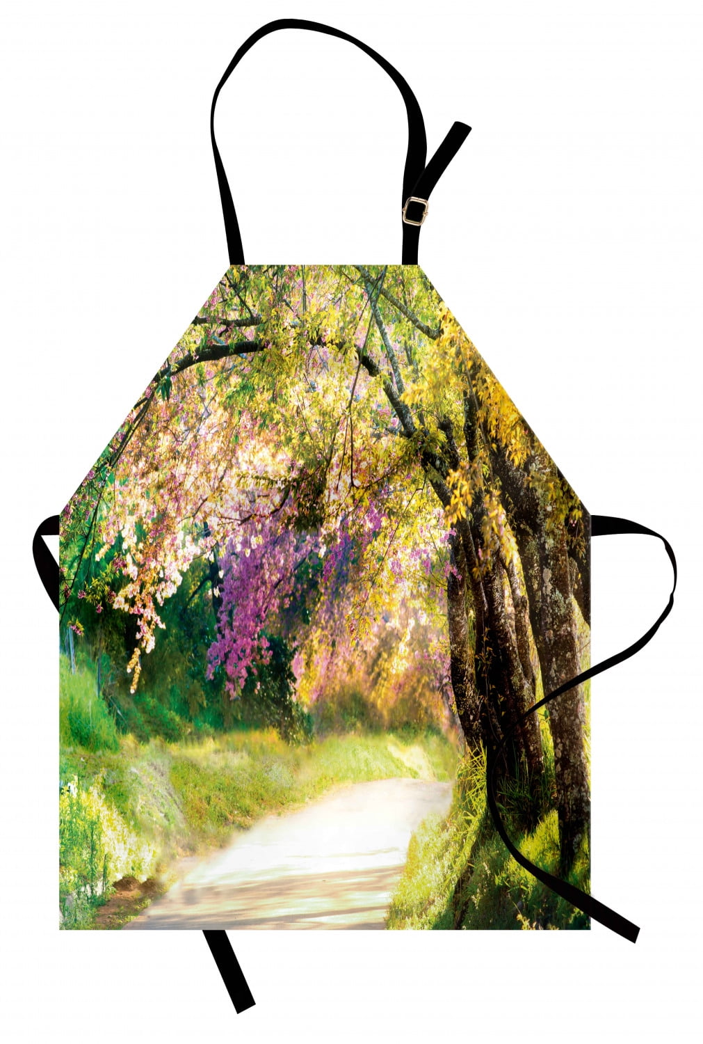 Landscape Apron Blurry Spring Park View with Walkway Colorful Flower ...