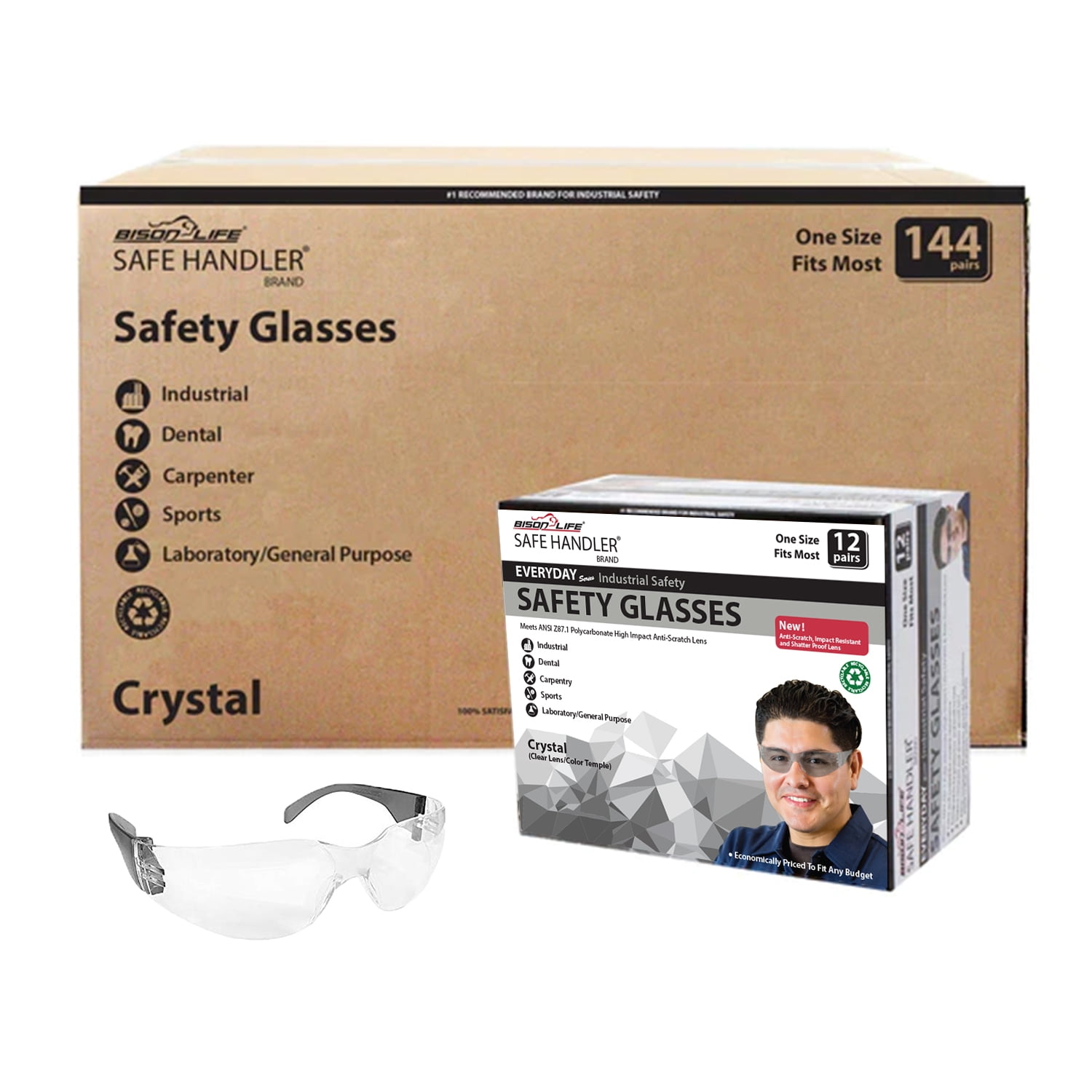 Safe Handler Crystal Clear Lens Black Temple Safety Glasses For Men ...