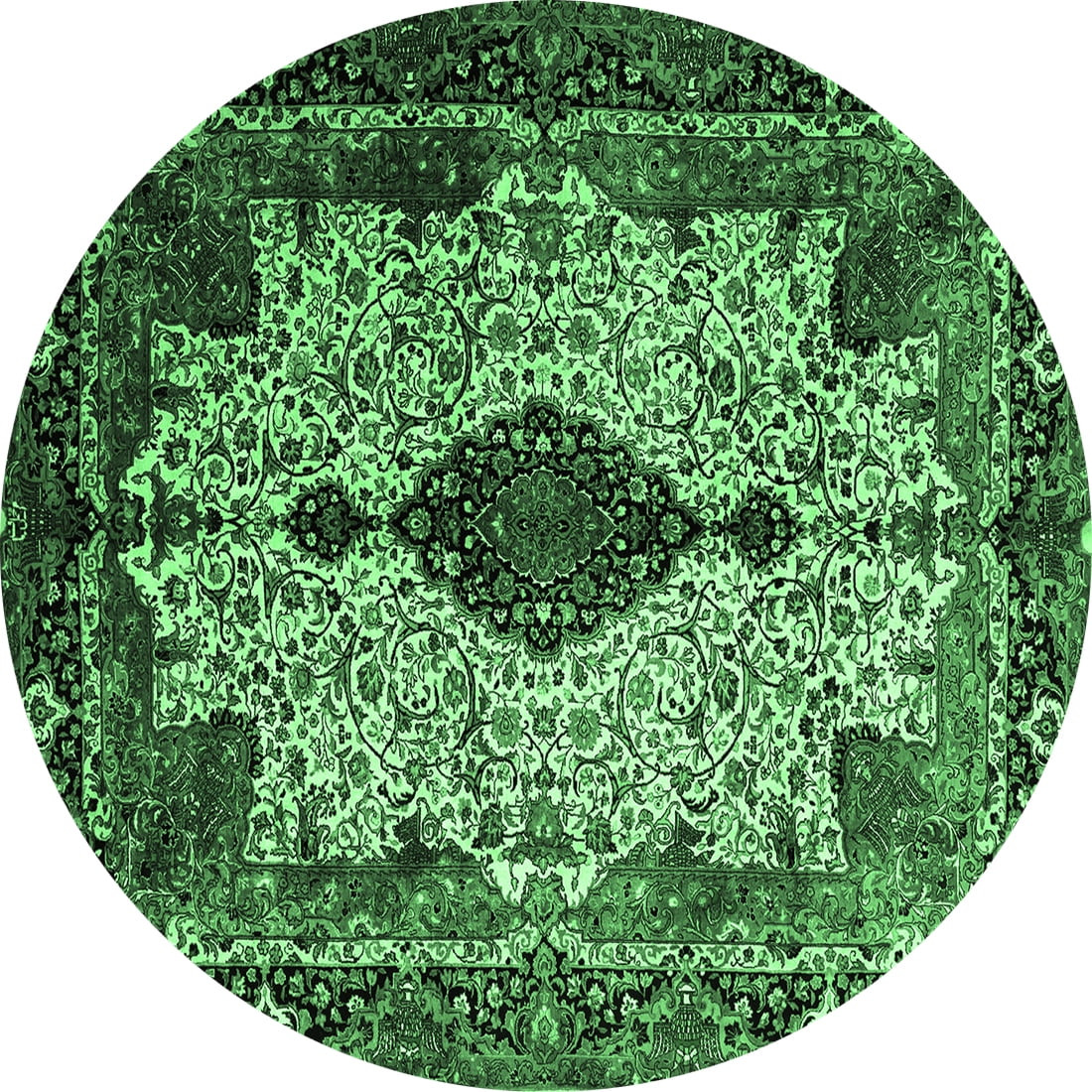 Ahgly Company Indoor Round Medallion Emerald Green Traditional Area ...
