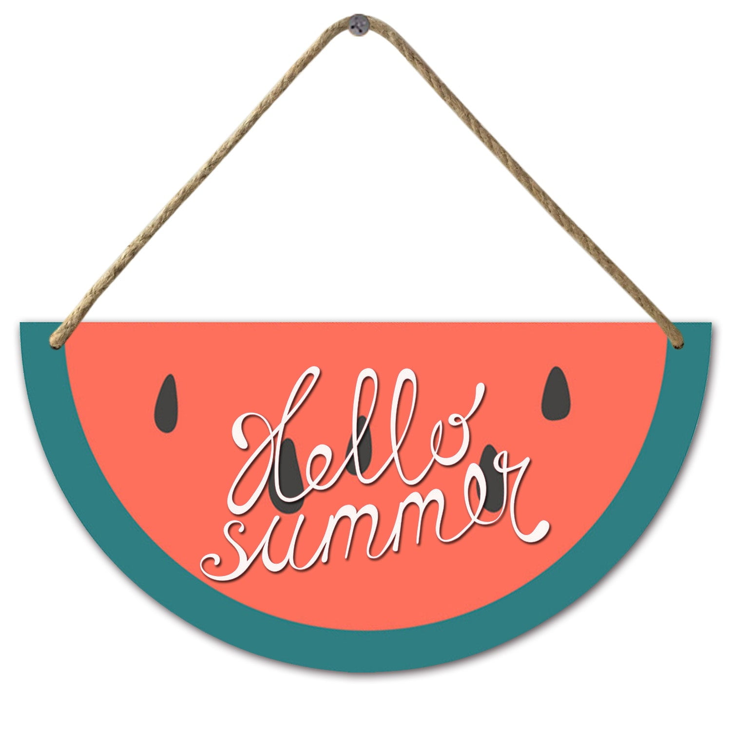 Eveokoki Watermelon Door Sign Hello Summer Door Hanger Wood Front Door