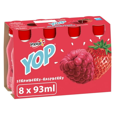 Yoplait Yop 1.5% Drinkable Yogurt Pack, Strawberry Raspberry, Yogurt ...
