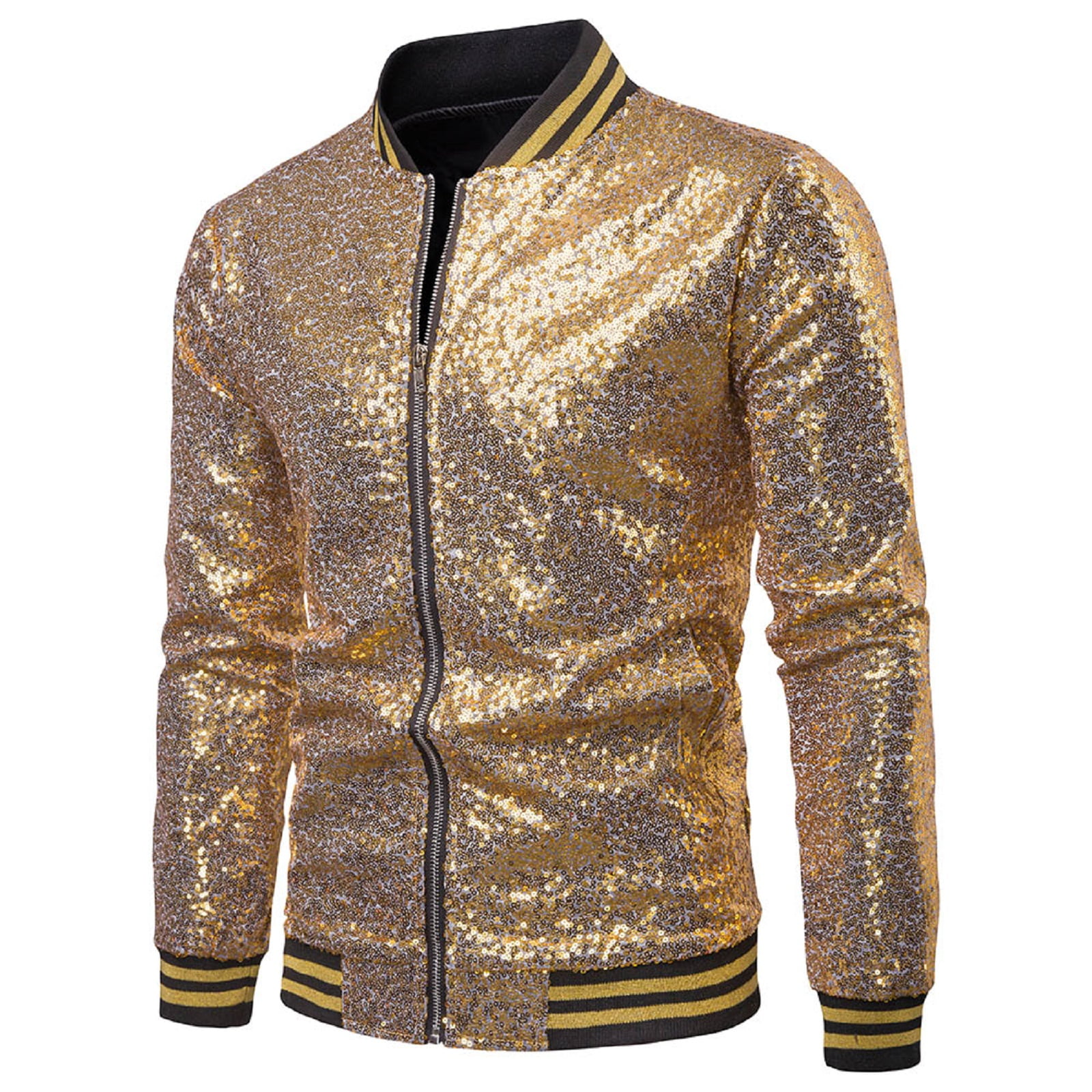 Genuiskids Mens Shiny Metallic Sequin Jacket Lightweight Long Sleeve ...