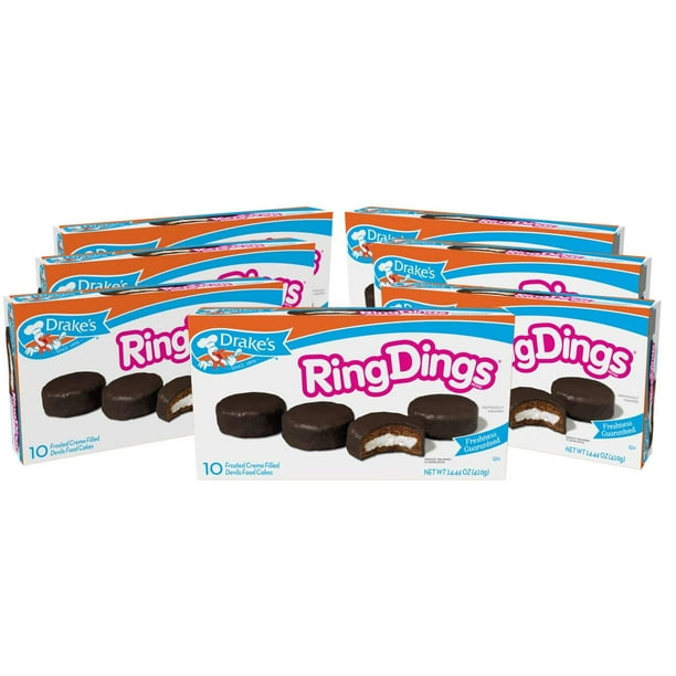 Drake's Ring Dings, 8 count per box, 11.55oz of Frosted Creme Filled ...