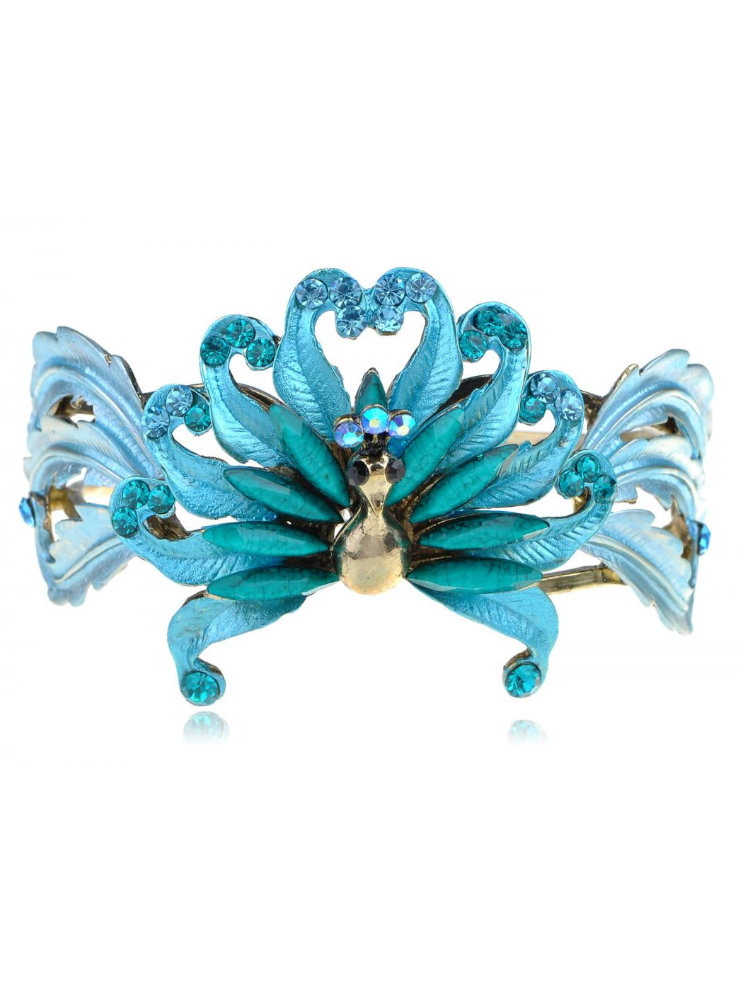 Elegant Turquoise Blue Enamel Paint Crystal Rhinestone Peacock Bracelet ...