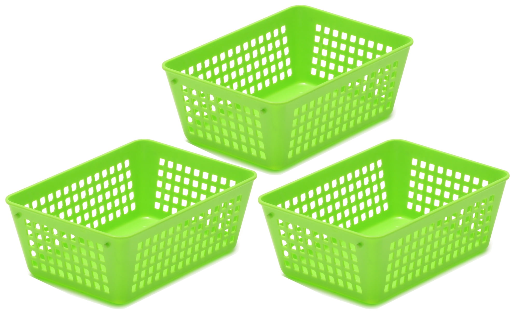 YBM Home Small Plastic Storage Basket (3 Pack), Green 6 L x 4.5 W x 2. ...