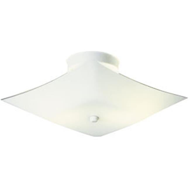 2-Light 13.5 in. White Square Glass Ceiling Mount, White Finish ...