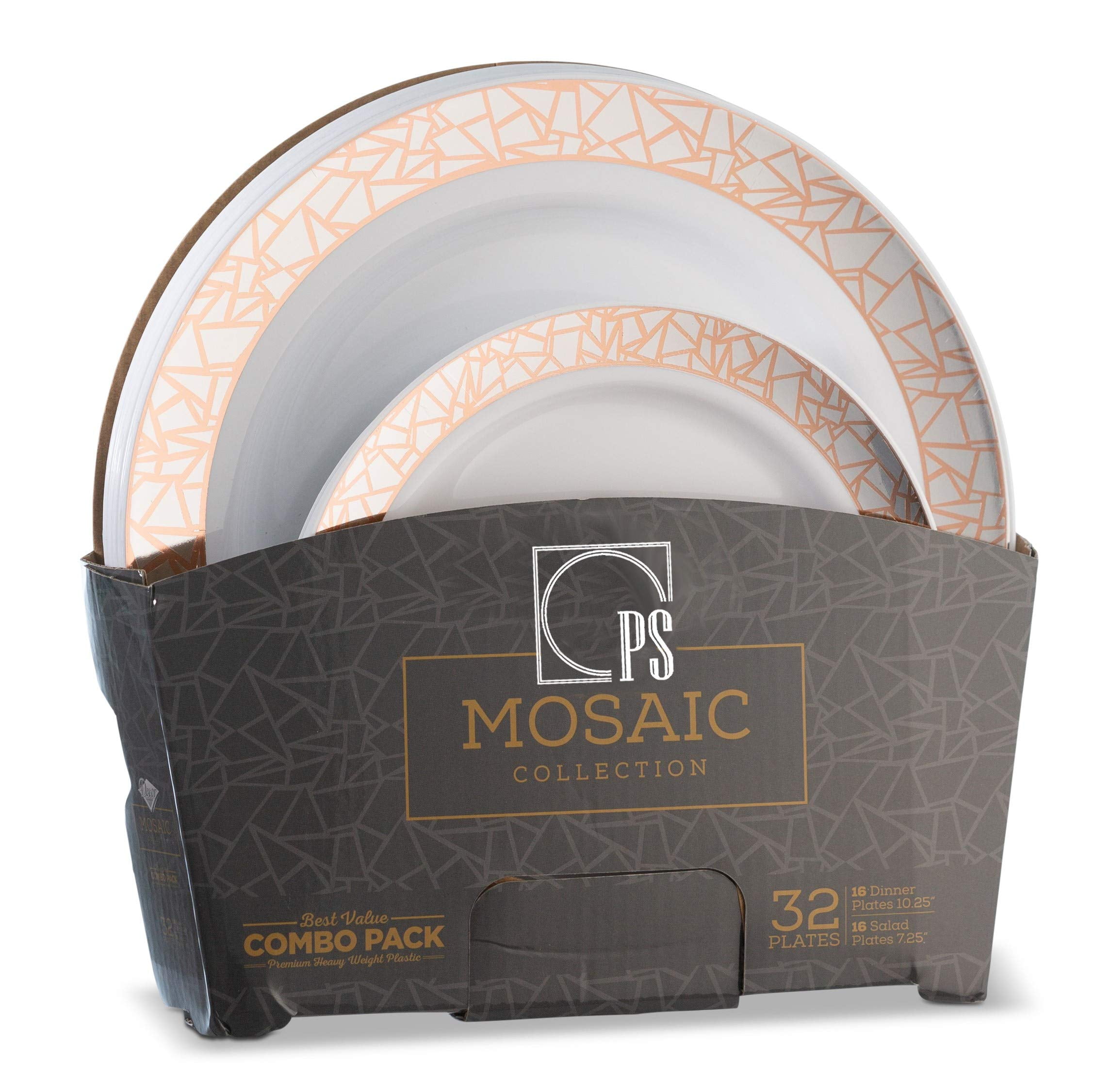32 Piece Plastic Plates Set, White, Rose Gold and Gray Elegant Plastic ...