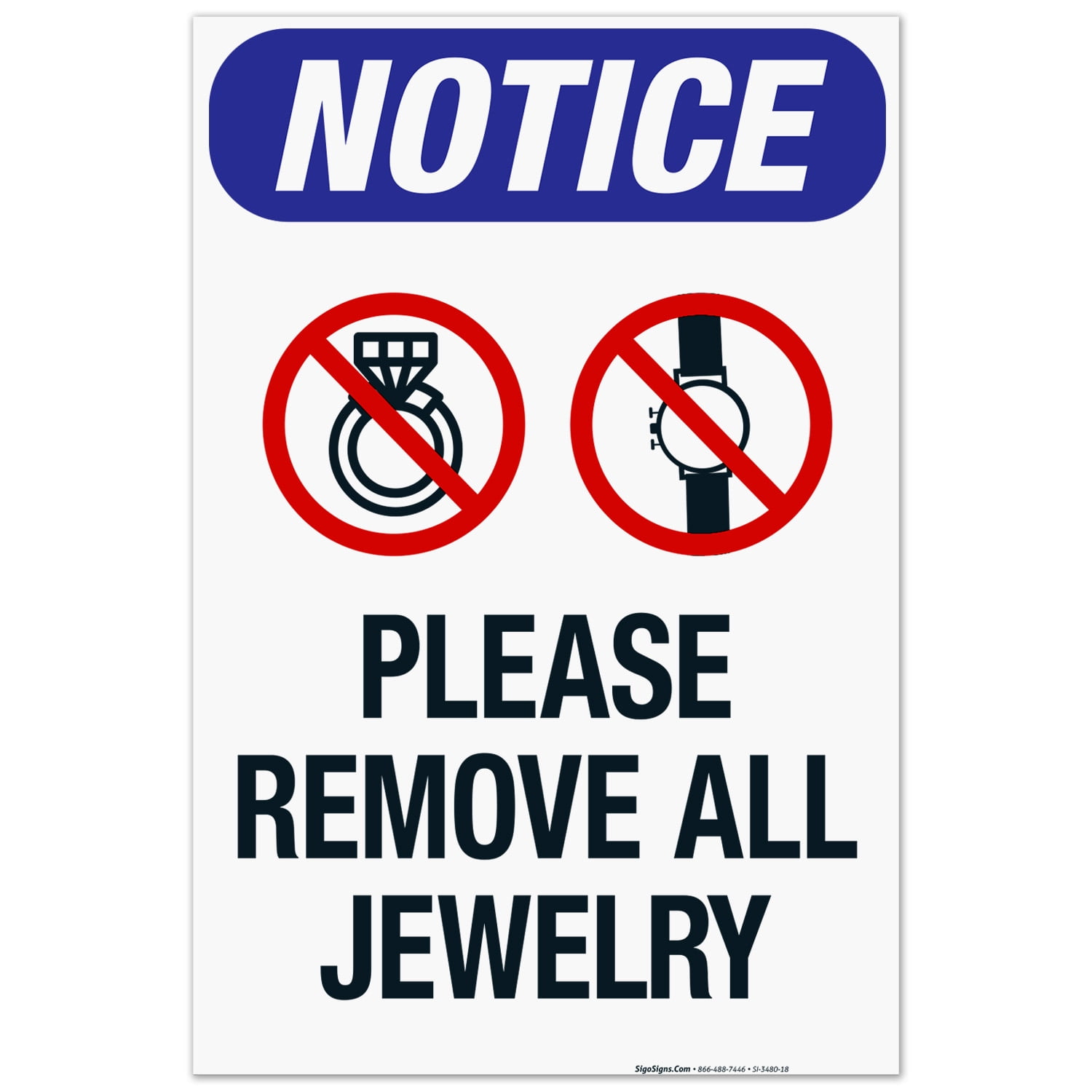 Please Remove All Jewelry Sign, OSHA Sign, 24x36 Corrugated Plastic ...