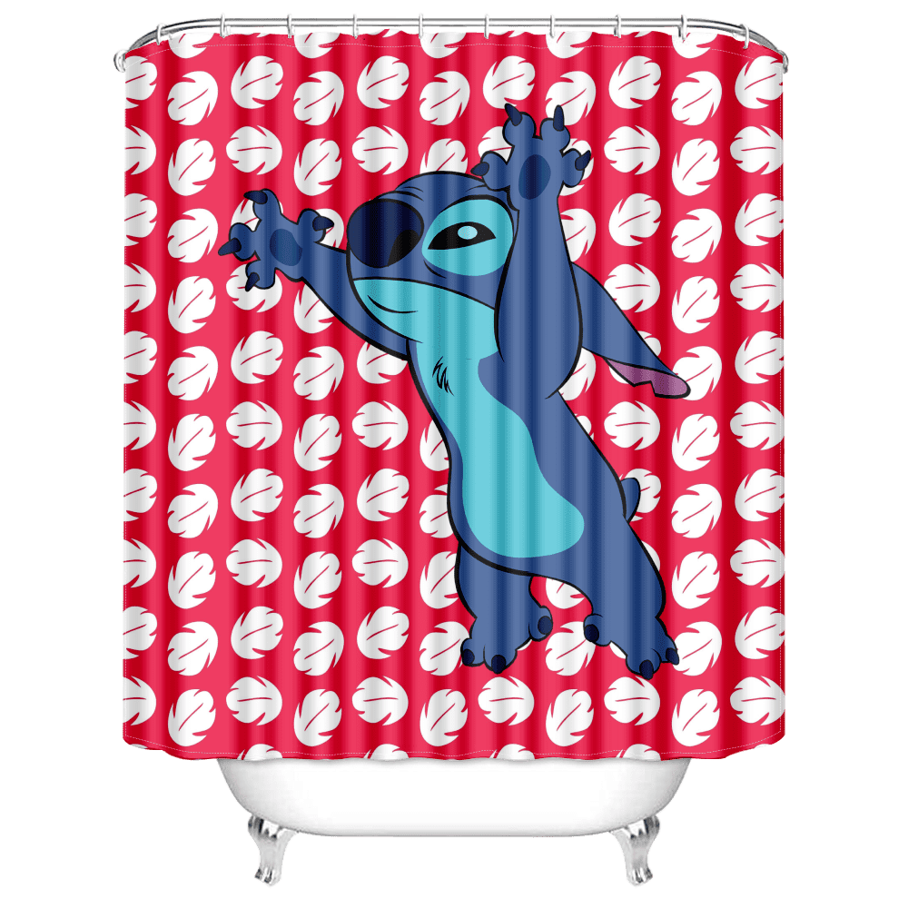 Cute Lilo And Stitch Waterproof Fabric Anime Design Shower Curtain Lilo