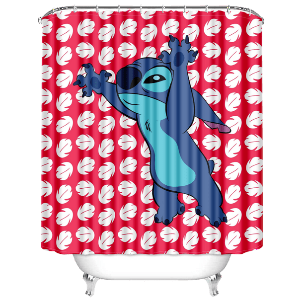 Cute Lilo And Stitch Waterproof Fabric Anime Design Shower Curtain Lilo
