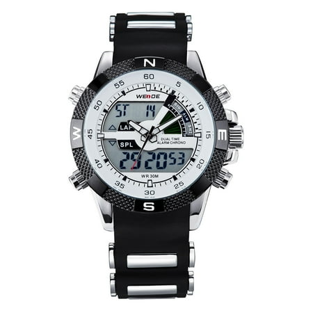 WEIDE WH1104 Dual Display Two Movement Quartz Digital Men Watch 3ATM ...