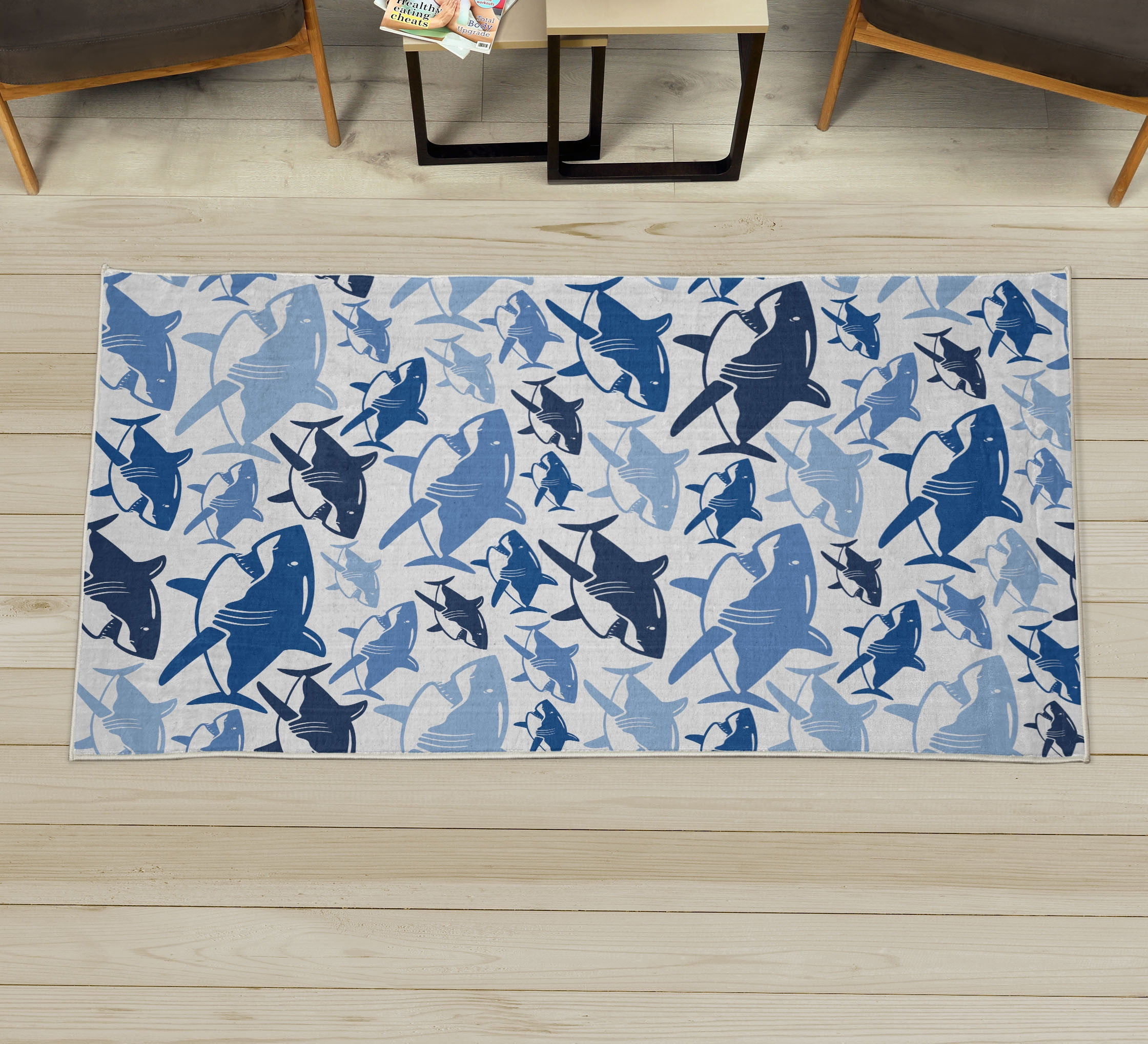 Shark Decorative Rug, Colorful Underwater Fish Pattern Masters Survival ...