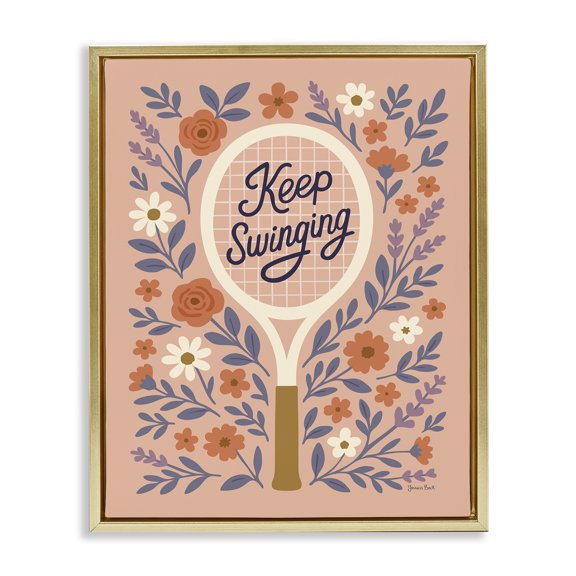 Stupell Industries Keep Swinging Floral Tennis Gold Framed Floater ...