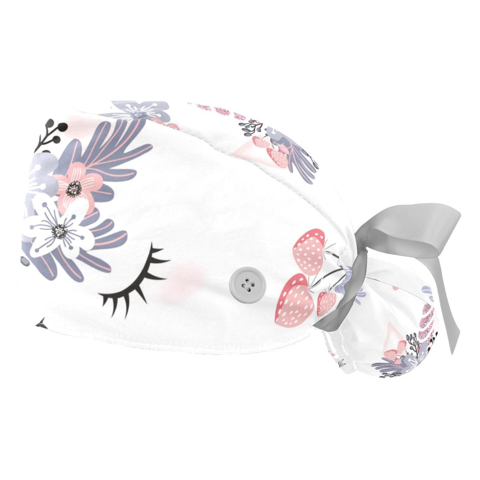 2PCS Long Hair Working Cap with Buttons and Sweatband Ribbon Tie Back ...