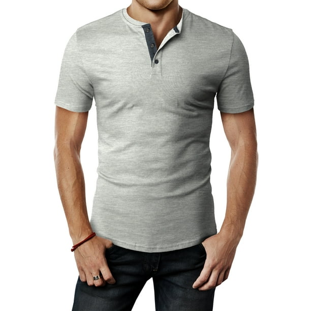 H2H Mens Casual Premium Slim Fit Henley Short Sleeve T-Shirts (CMTTS254 ...