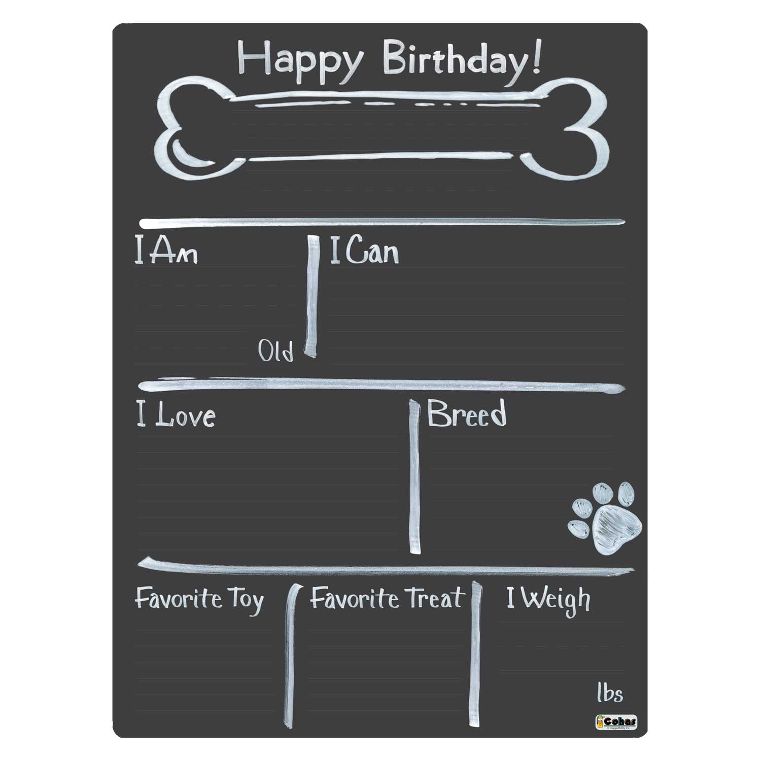 Cohas Bone Theme Dog Milestone Chalkboard, 12 by 16 inches, No Marker ...