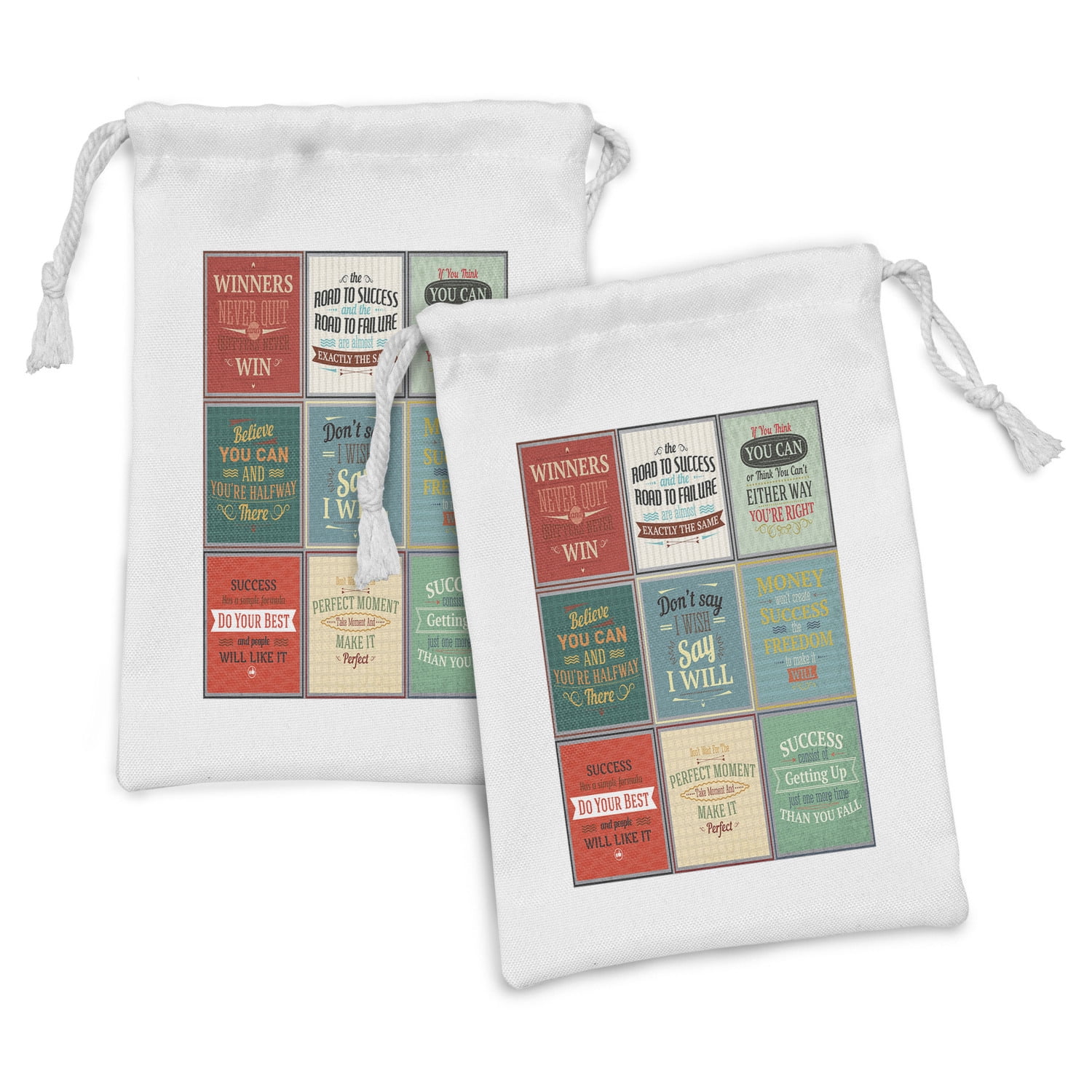 Saying Fabric Pouch Set of 2, Illustration of Uplifting Messages Words ...