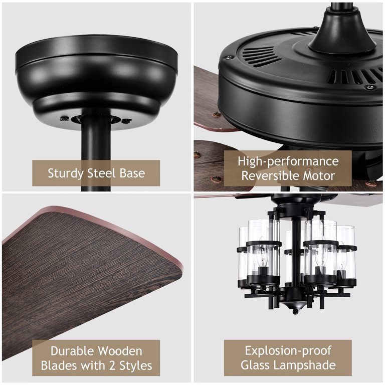 Modern Black 50 In. Contemporary Ceiling Fan With Light And Remote ...