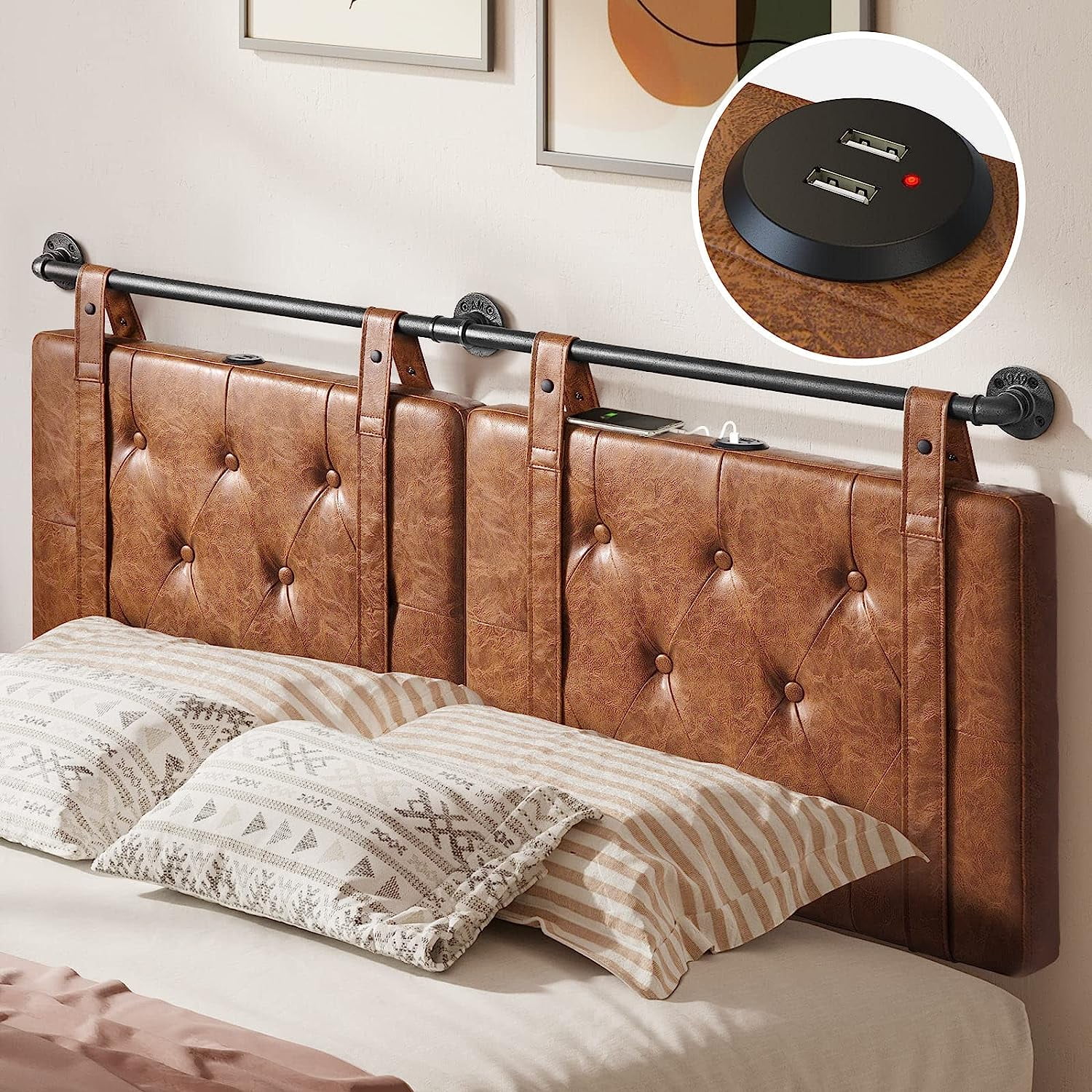 ZXNYH Wall Mount Headboard with USB for King Size Bed, PU Leather ...