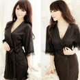 HEVIRGO Sleepwear Solid Color Faux Silk Women Fashion Robe for Bedroom ...