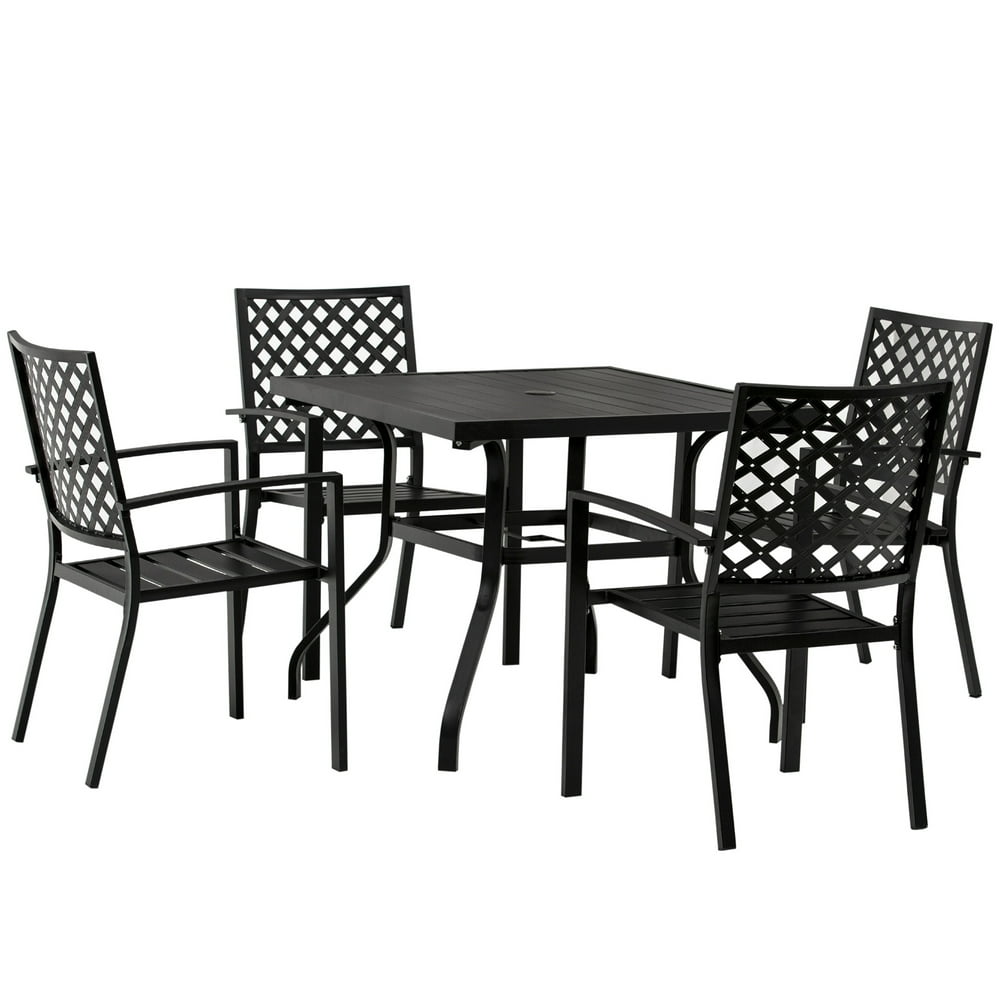Outsunny 5-Piece Outdoor Patio Square Table Dining Set with 4 Stackable ...