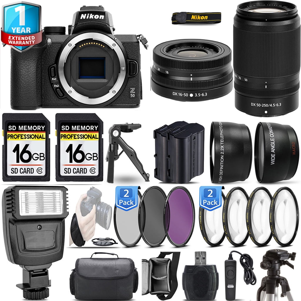 Nikon Z50 Mirrorless Professional Camera Kit: 16-50mm Lens, 32GB, Flash ...