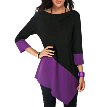 STARVNC Women Long Sleeve Boho Printing Colorblock Splice Tunic Top ...