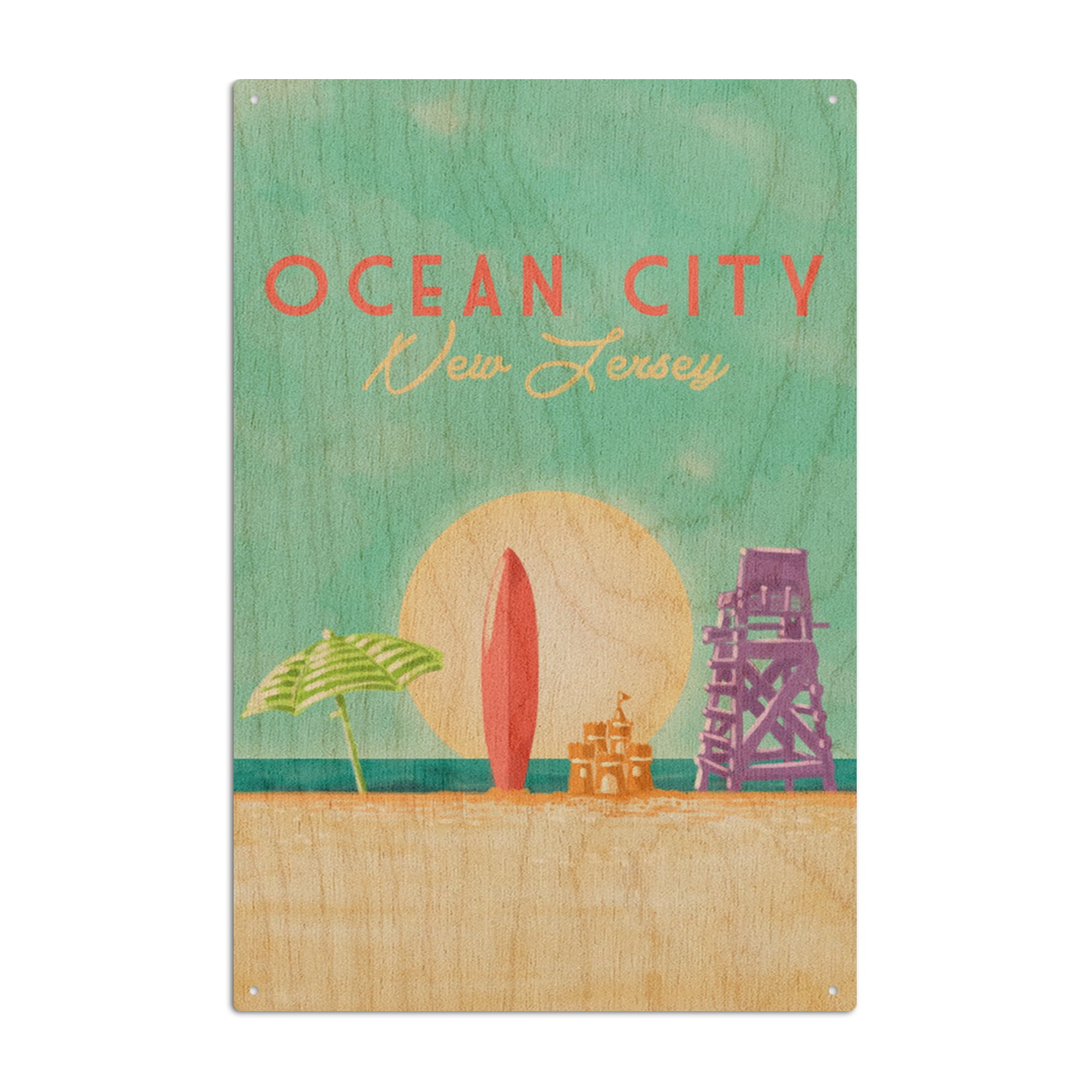 Ocean City, New Jersey, Beach Scene Birch Wood Wall Sign (6x9 Rustic ...