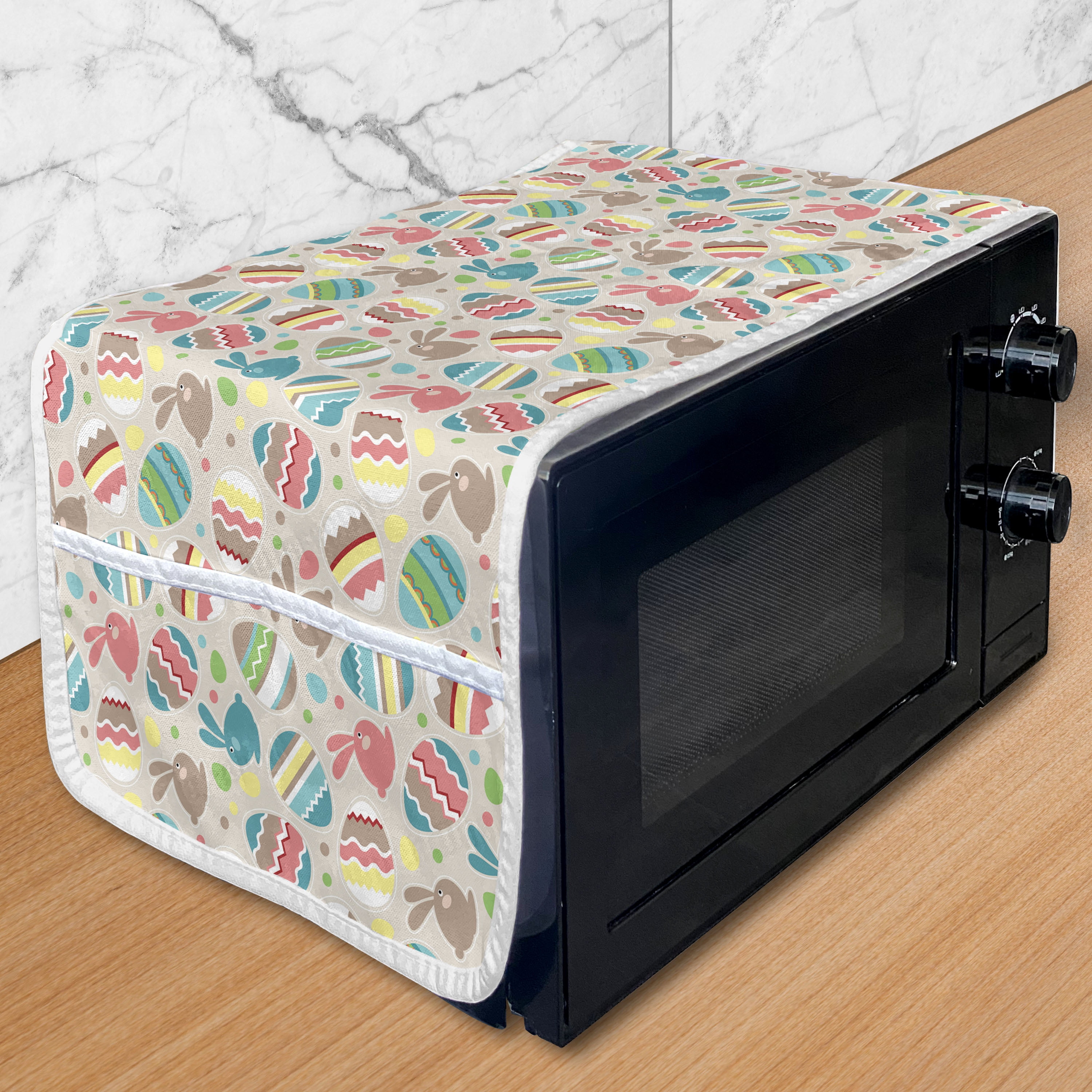 Easter Microwave Oven Cover, Cartoon Style Holiday Celebration Elements ...