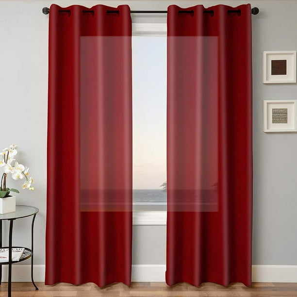 2 PANEL MIRA SOLID BURGUNDY SEMI SHEER WINDOW FAUX SILK ANTIQUE BRONZE ...