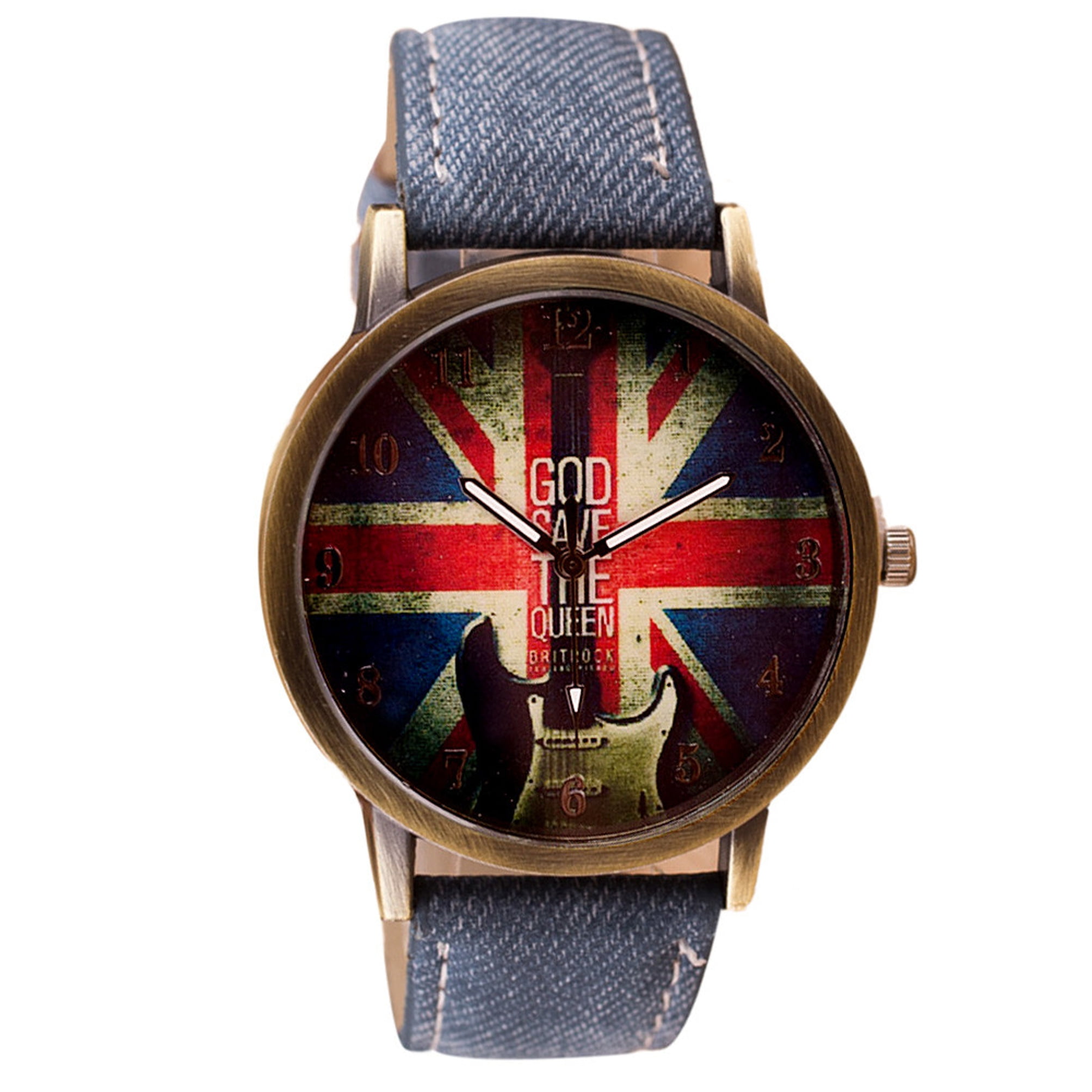 British Flag Watch With Guitar God Save the Queen Antique Blue Jean ...