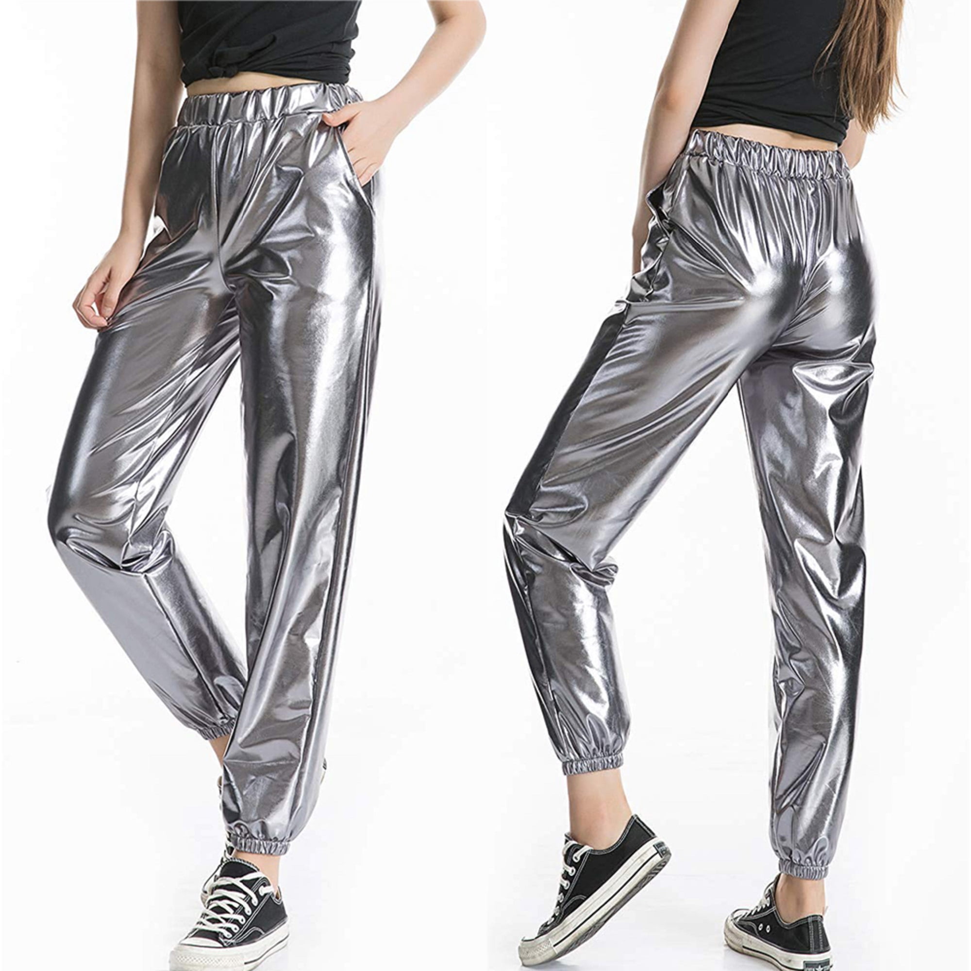 Sunisery Women's Metallic Shinny Pants, Fashion High Waist Tapered ...