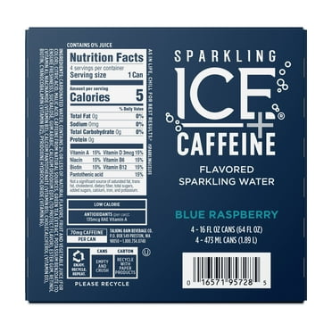 Sparkling Ice +Caffeine Blue Raspberry: Sweet Flavored, Caffeinated, Zero Sugar Drink, 16 Fl Oz ...