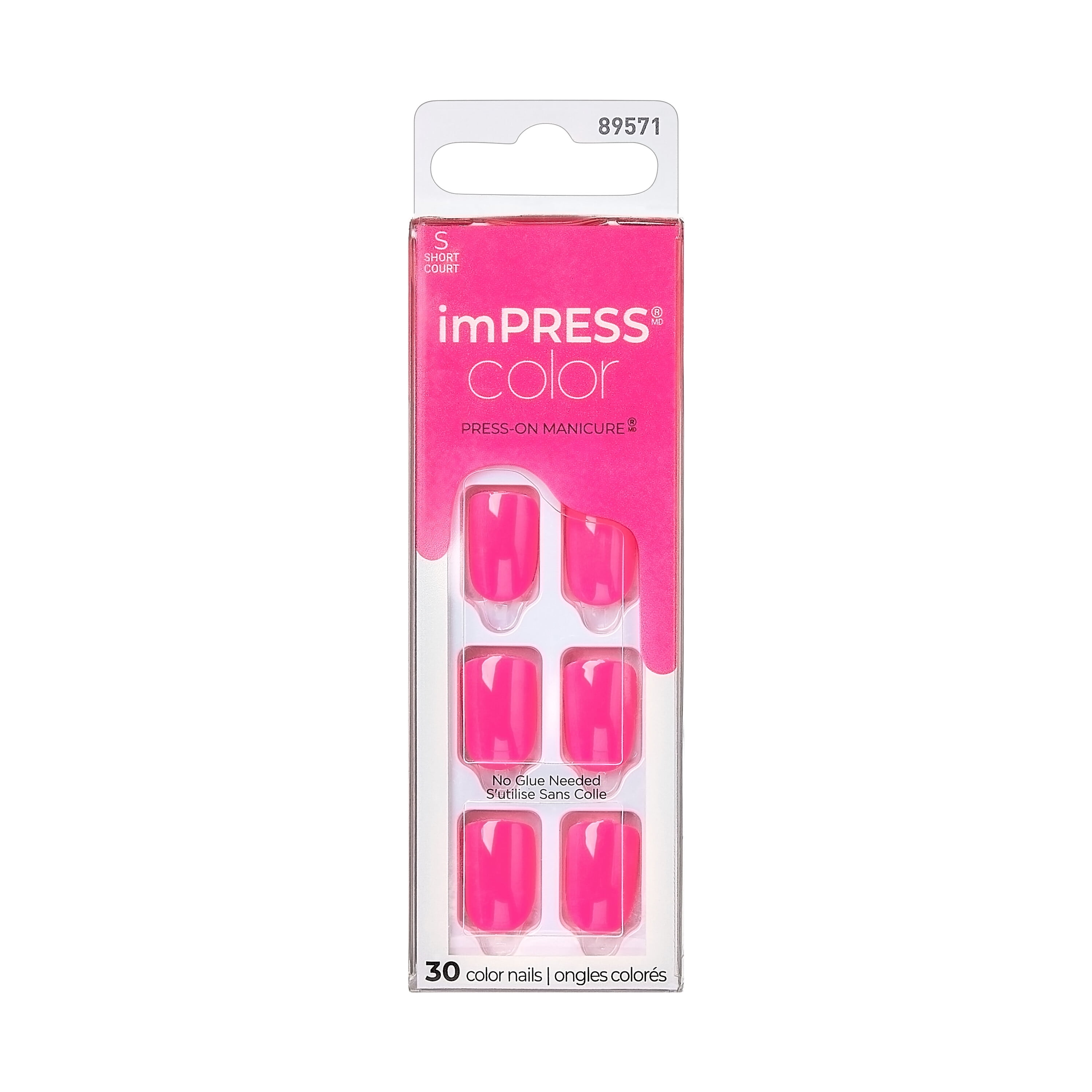 imPRESS Color Short Square Press-On Nails, Solid Neon Pink, 30 Pieces ...