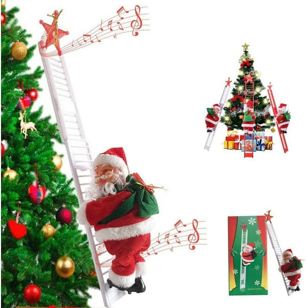 Electric Santa Climbing Ladder to Tree, Climbing Up and Down Santa ...