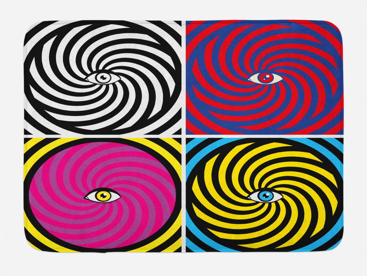 Psychedelic Bath Mat, Pop Art Style Hypnotic Design Swirling Patterns ...