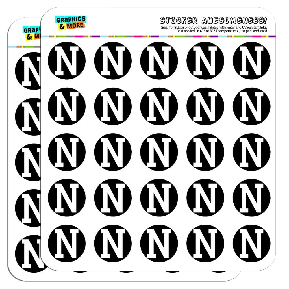 Letter N Initial Black White 1" Scrapbooking Crafting Stickers ...