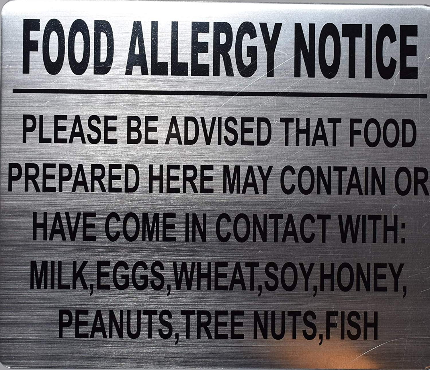 Food Allergy Notice Sign (Brush Aluminium, 10x12) - Walmart.com