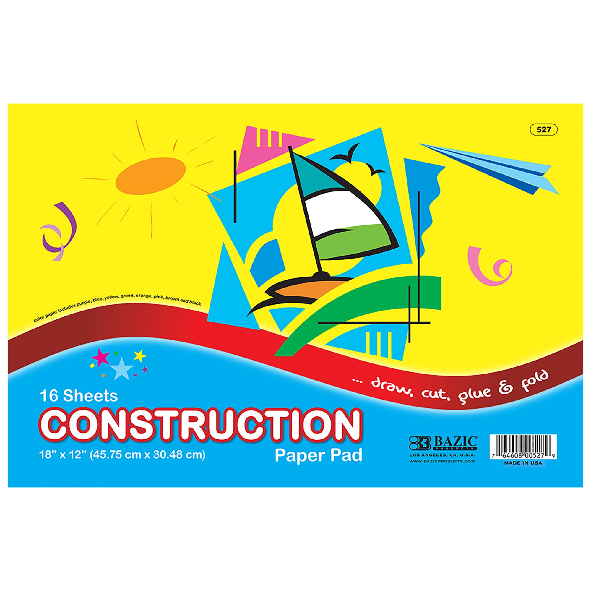 BAZIC Construction Paper Pad 16 Sheet 18"x12" Assorted Colors, 1-Pack ...