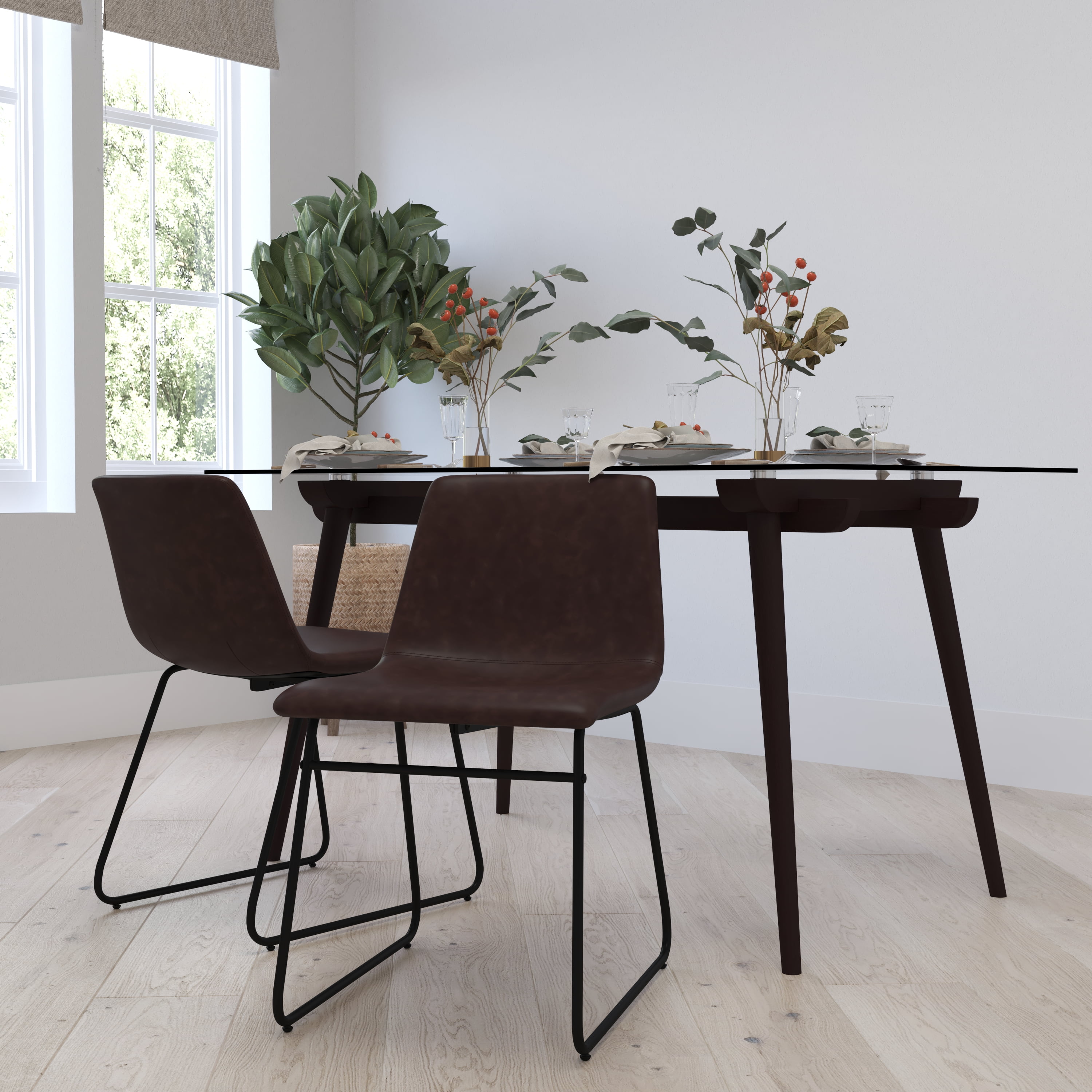 Merrick Lane 18 inch Faux Leather Bucket Seat Dining Chairs with Black ...