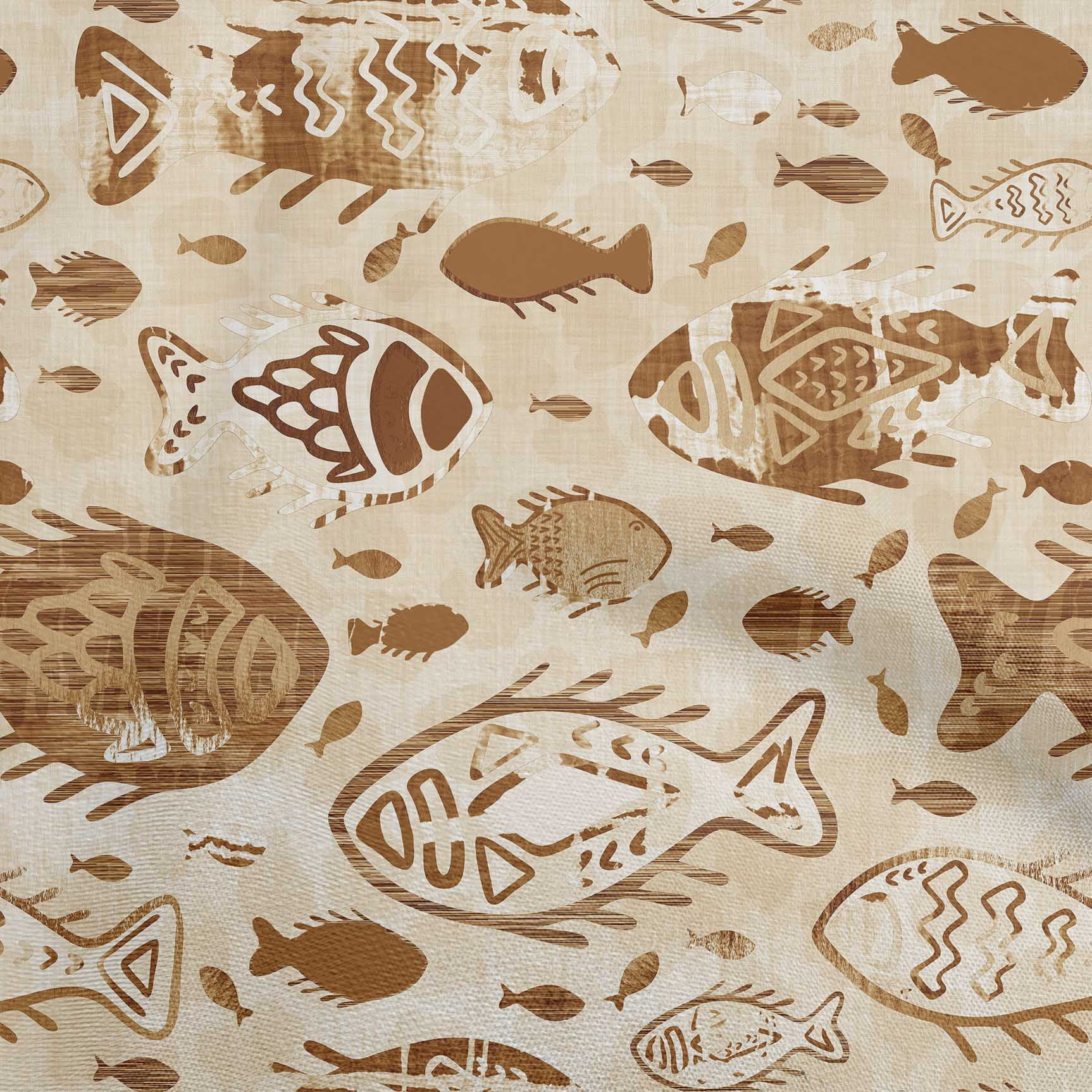 oneOone Cotton Poplin Light Brown Fabric Asian Block Fish Dress ...