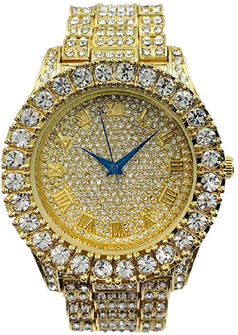 Mens Gold Big Rocks with Roman Numerals Fully Iced Out Colorful Dial ...