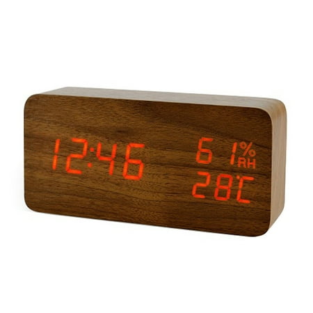 LED Sonic Modern LED Bamboo Clock Temperature Wooden Alarm Clock ...