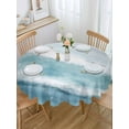 Teal Beach Waves Round Tablecloth 60 inches Nautical Coastal Abstract ...