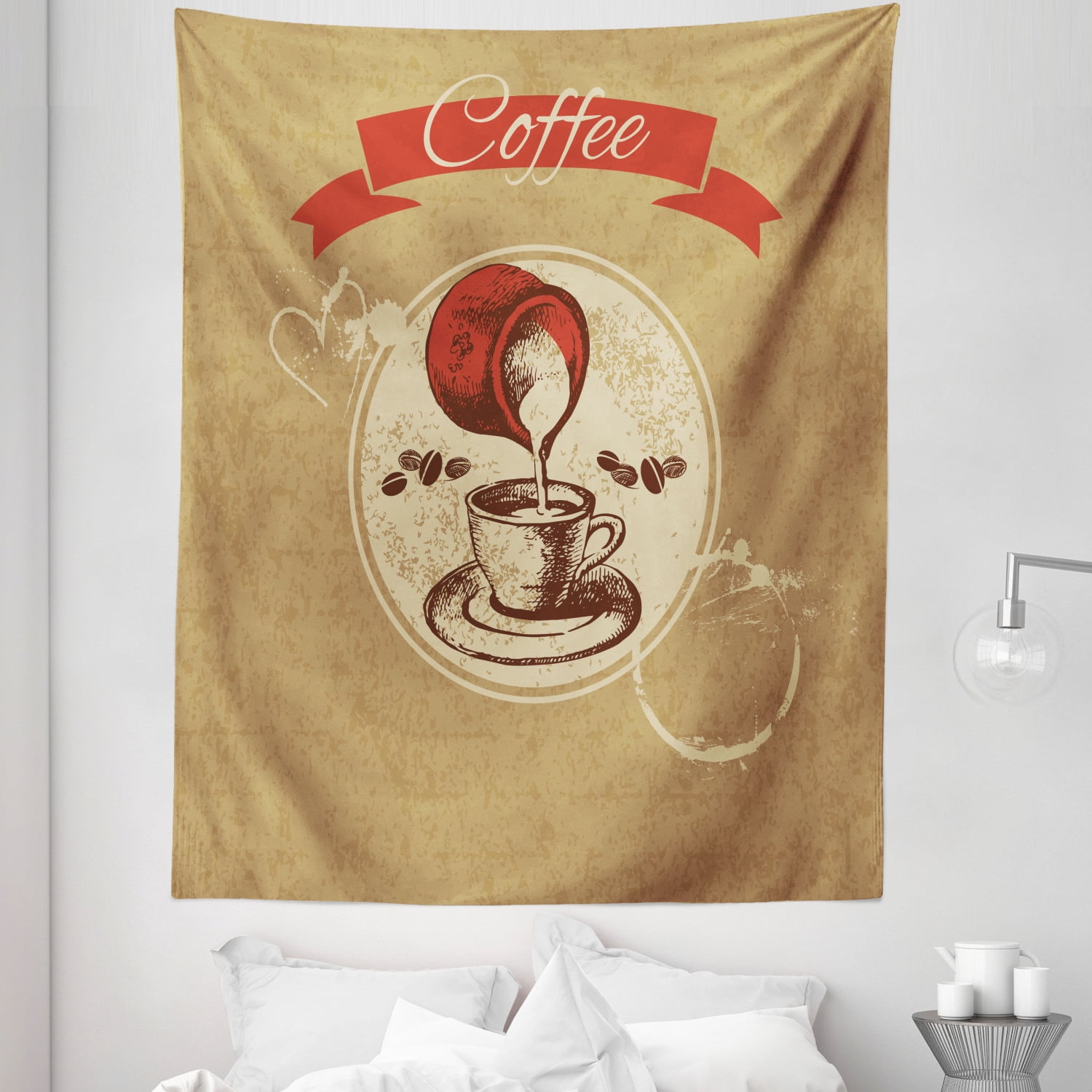 Coffee Tapestry, Weathered Look Vintage Circle Frame Spilling Milk for ...