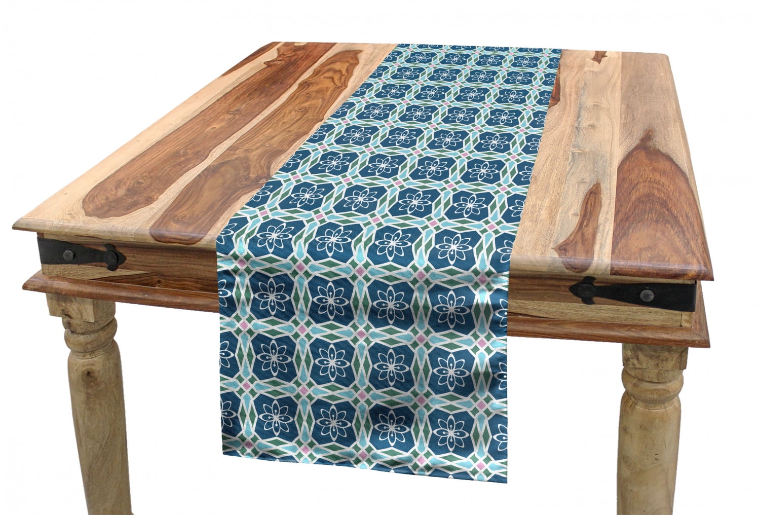 Oriental Table Runner, Moroccan Style Geometric Pattern with Abstract ...